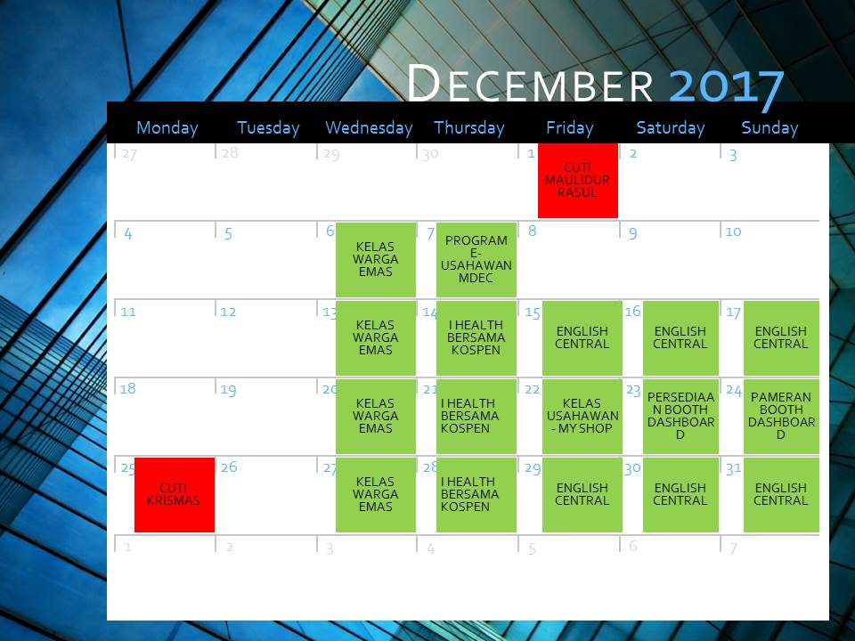 Jadual Aktiviti Pusat Internet 1 Malaysia Felda Pasoh 4 Disember 2017 ...